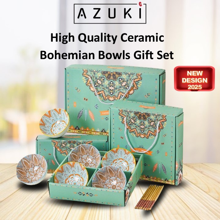 AZUKI Flower Style Ceramic Dinnerware Gift Set With Box Bowl Set ...