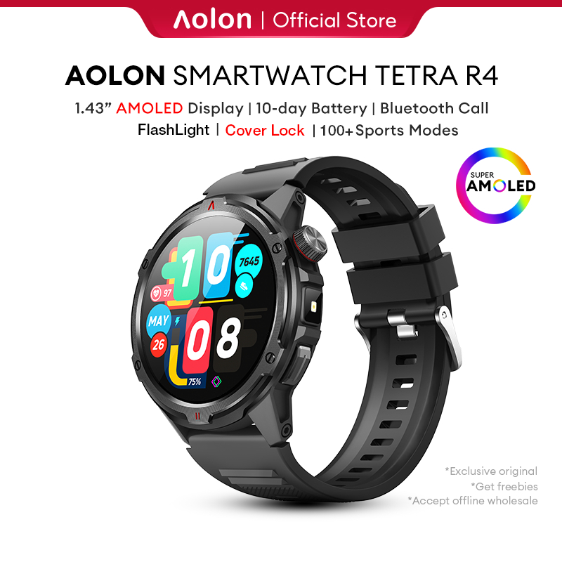 Aolon Tetra R4 Smart Watch 1.43" AMOLED Display AOD HD Bluetooth Call 100+ Sports Modes ...