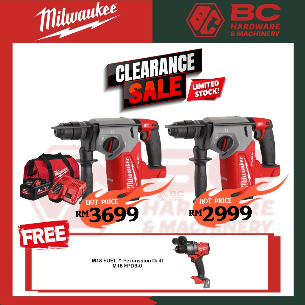Milwaukee M18 FUEL™ Gen II 26mm SDS-Plus Rotary Hammer w/ Fixtec M18 ...