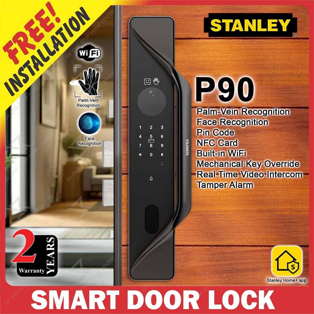 STANLEY P90 PALM-VEIN Smart Door Lock BLACK (palm-vein, Face ...