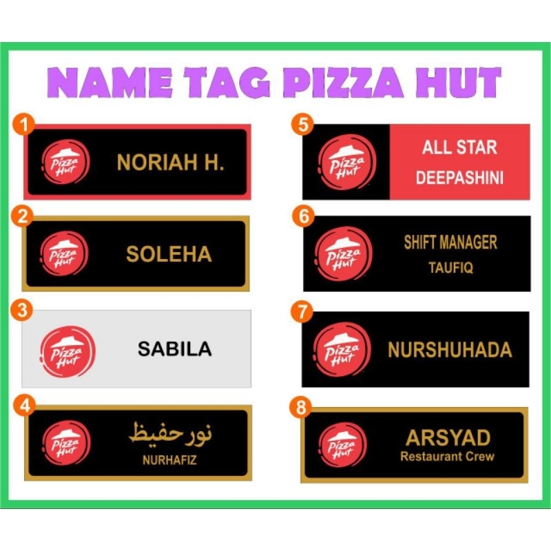 NAME TAG PIZZA HUT/8 DESIGN/METAL/75X25MM | Shopee Malaysia