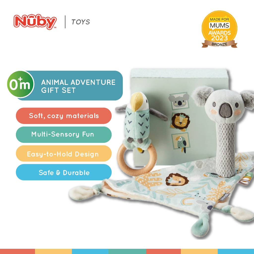 Nuby Animal Adventures Newborn Baby Gift Set 3pcs Sensory Development ...