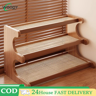2/3 Tier Rattan Desktop Rack Storage Rack Bookshelf Simple Wooden Shlef ...
