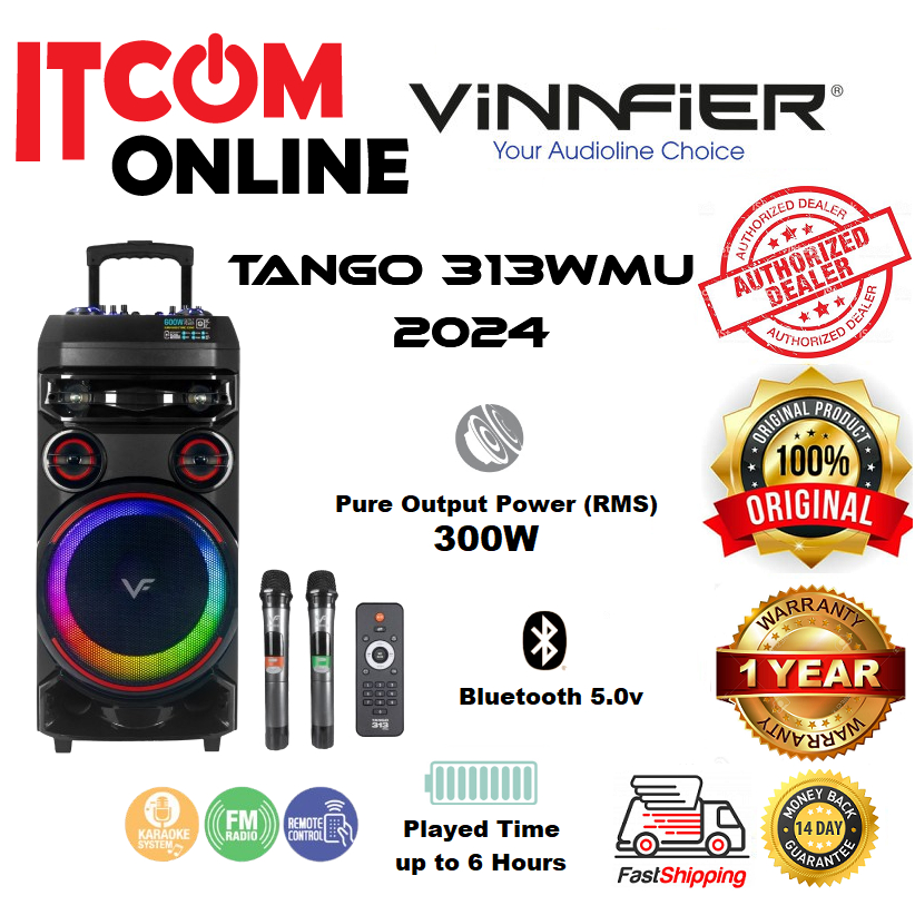 VINNFIER TANGO 313WMU 2024 BLUETOOTH PORTABLE WIRELESS SPEAKER (2 WIRELESS MIC) | Shopee Malaysia