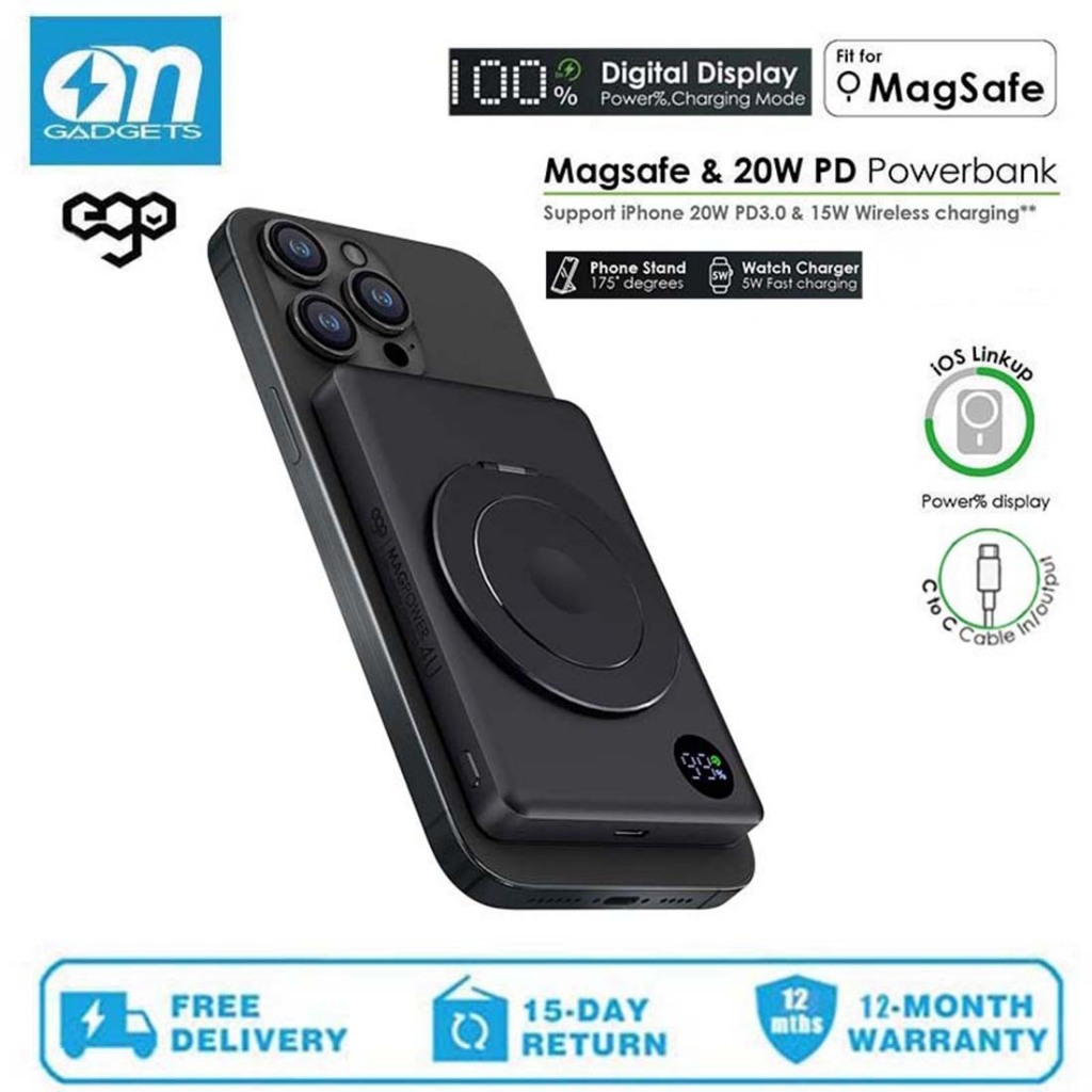EGO MAGPOWER Gen.4U Ultra10000mAh magsafe Powerbank With Phone Stand ...