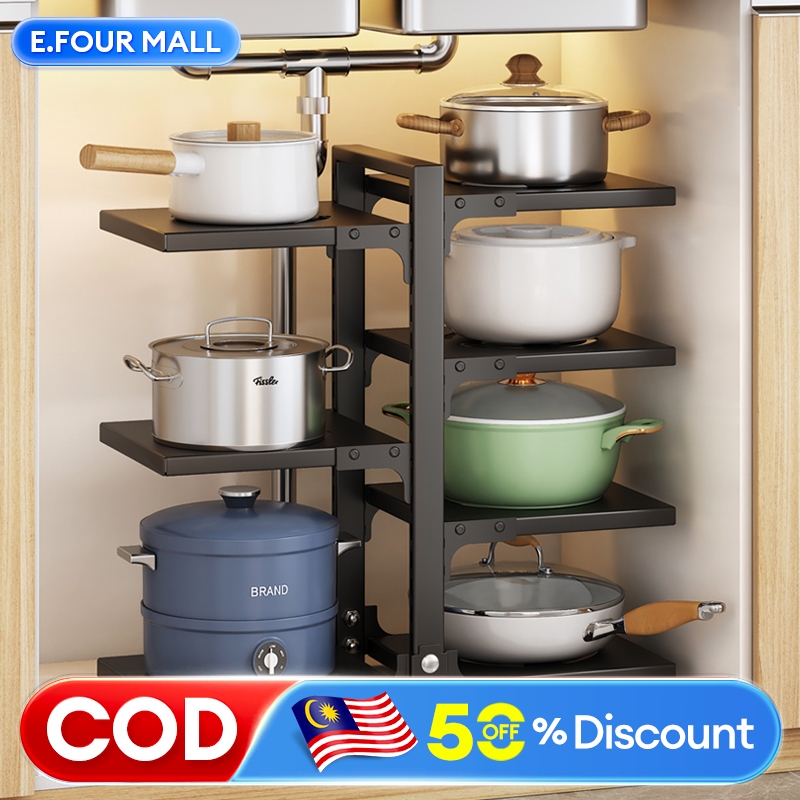 2-5 Tiers Adjustable Pot and Pan Rack Organize Stainless Steel Kitchen ...