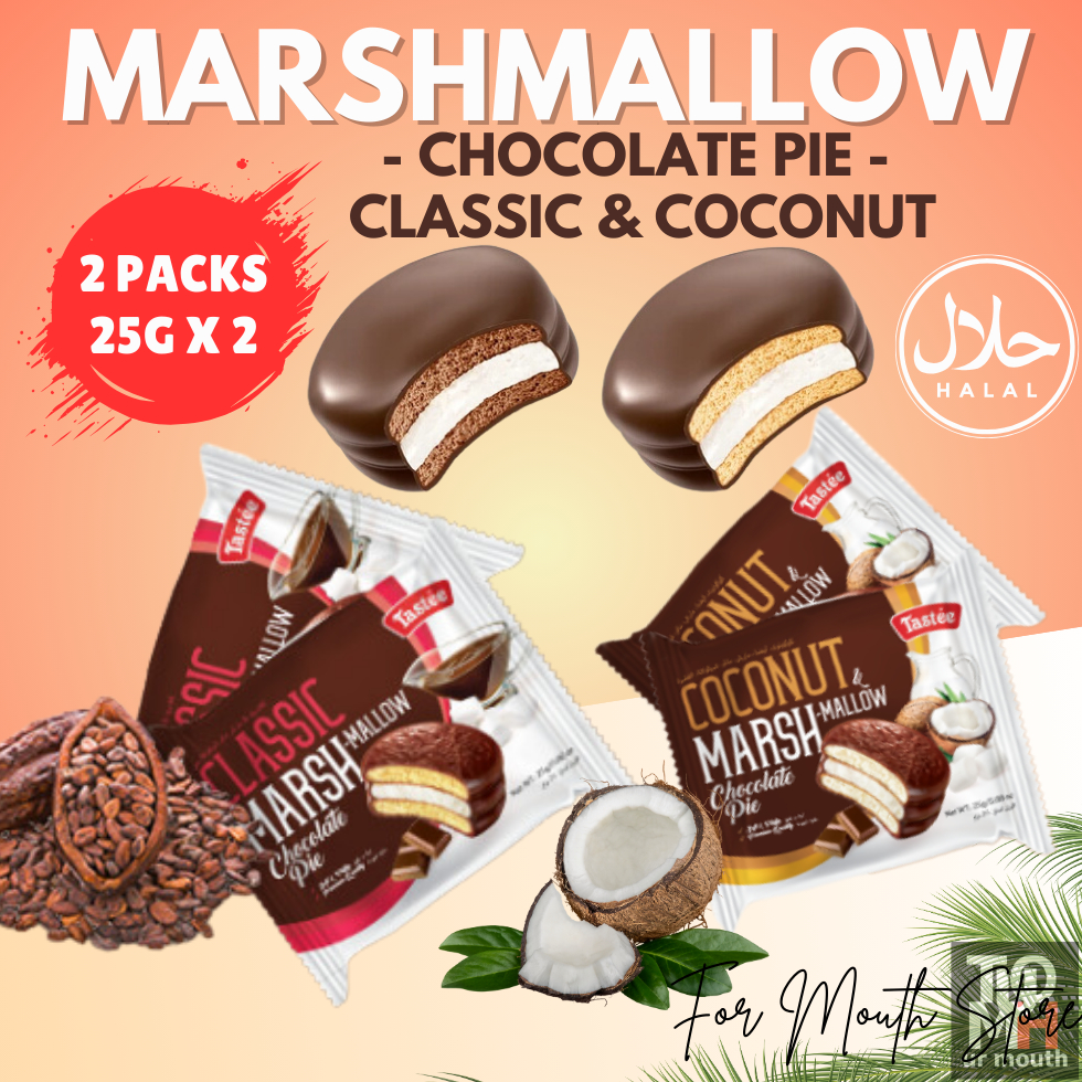 2pkt x 25g Tastee Halal Marshmallow Chocolate Pie Classic Coconut ...