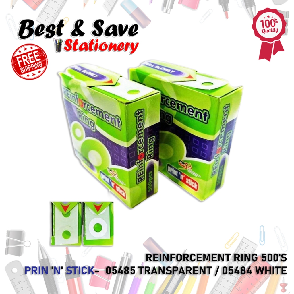 ( BEST & SAVE ) PRINT 'N' STICK REINFORCEMENT RING 500'S Transparent ...