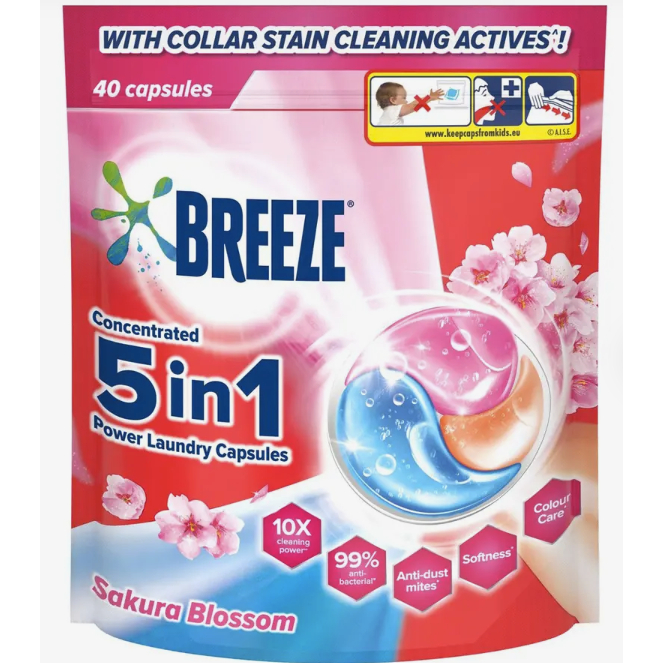 BREEZE 5 IN 1 SAKURA BLOSSOM POWER LAUNDRY 40 PCS CAPSULES 5in1 [420G ...