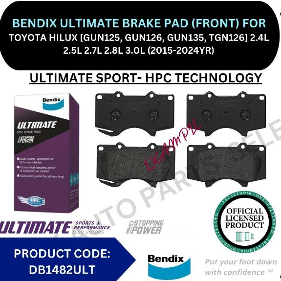 BENDIX ULTIMATE DISC BRAKE PAD (FRONT) FOR TOYOTA HILUX [GUN125, GUN126 ...