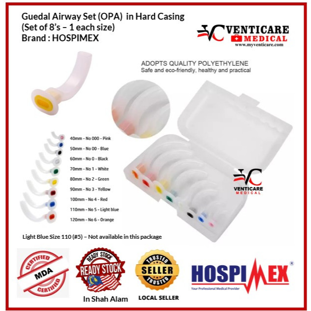 GUEDAL AIRWAY SET OROPHARYNGEAL AIRWAY SET 8 SIZES 000,00,0,1,2,3,4,5 ...