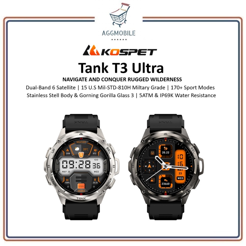 Kospet Tank T3 Ultra Smartwatch (Dual-Band & 6 Satellite | 5ATM & IP69K ...