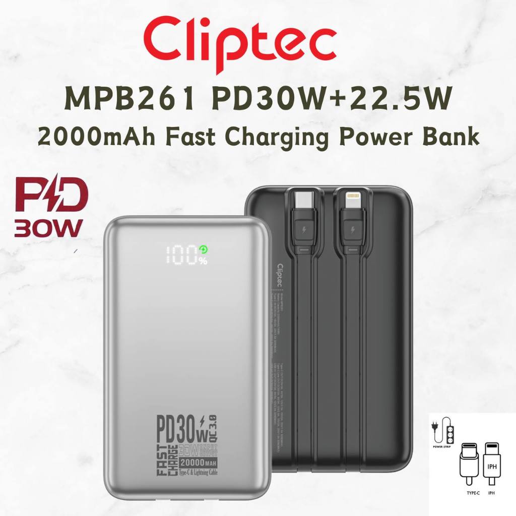 CLIPTEC MPB261 20000MAH PD30W FAST CHARGING POWER BANK WITH TYPE-C AND ...