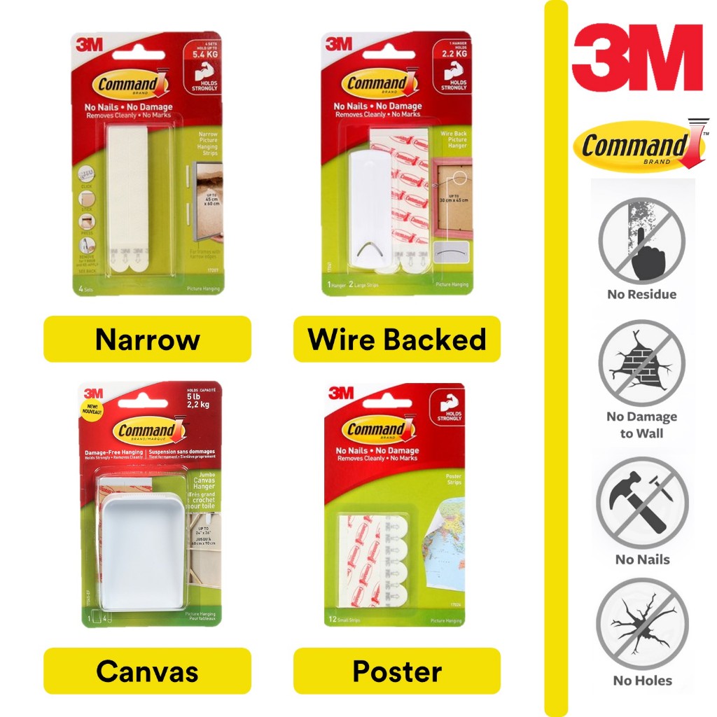 3M Command Narrow Picture Hanging Strips | Canvas Picture Frame Hanger ...