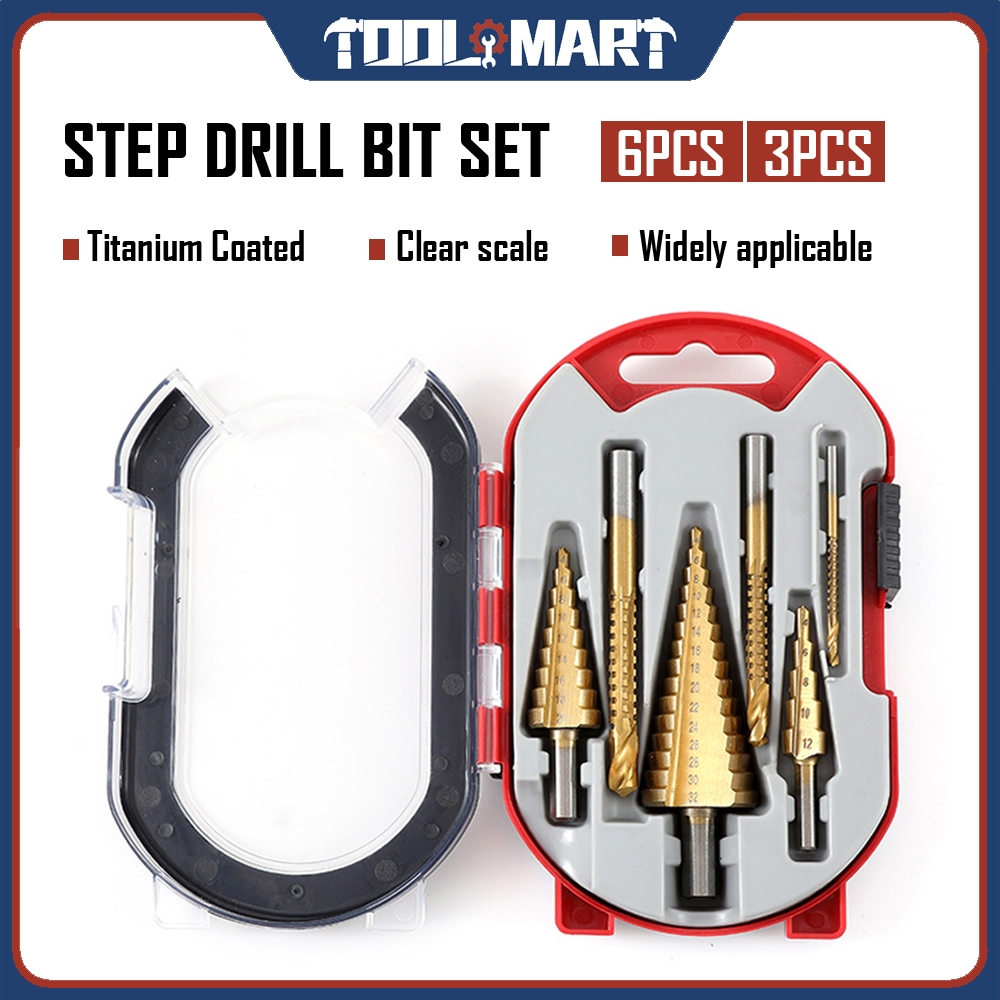 6Pcs Drill Bit Set Titanium Coated Step High Speed Steel Cone Drill Bit ...