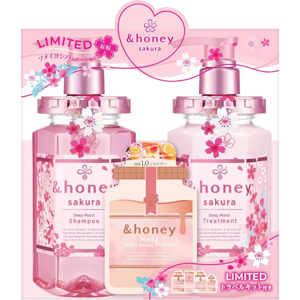 Set of 2 &honey Sakura Deep Moist Shampoo&Sakura Treatment Cherry ...