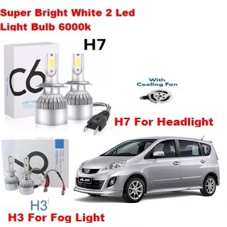 Car Perodua Alza Headlamp H7 Headlight Led Bulb Cooling Fan White Lampu ...