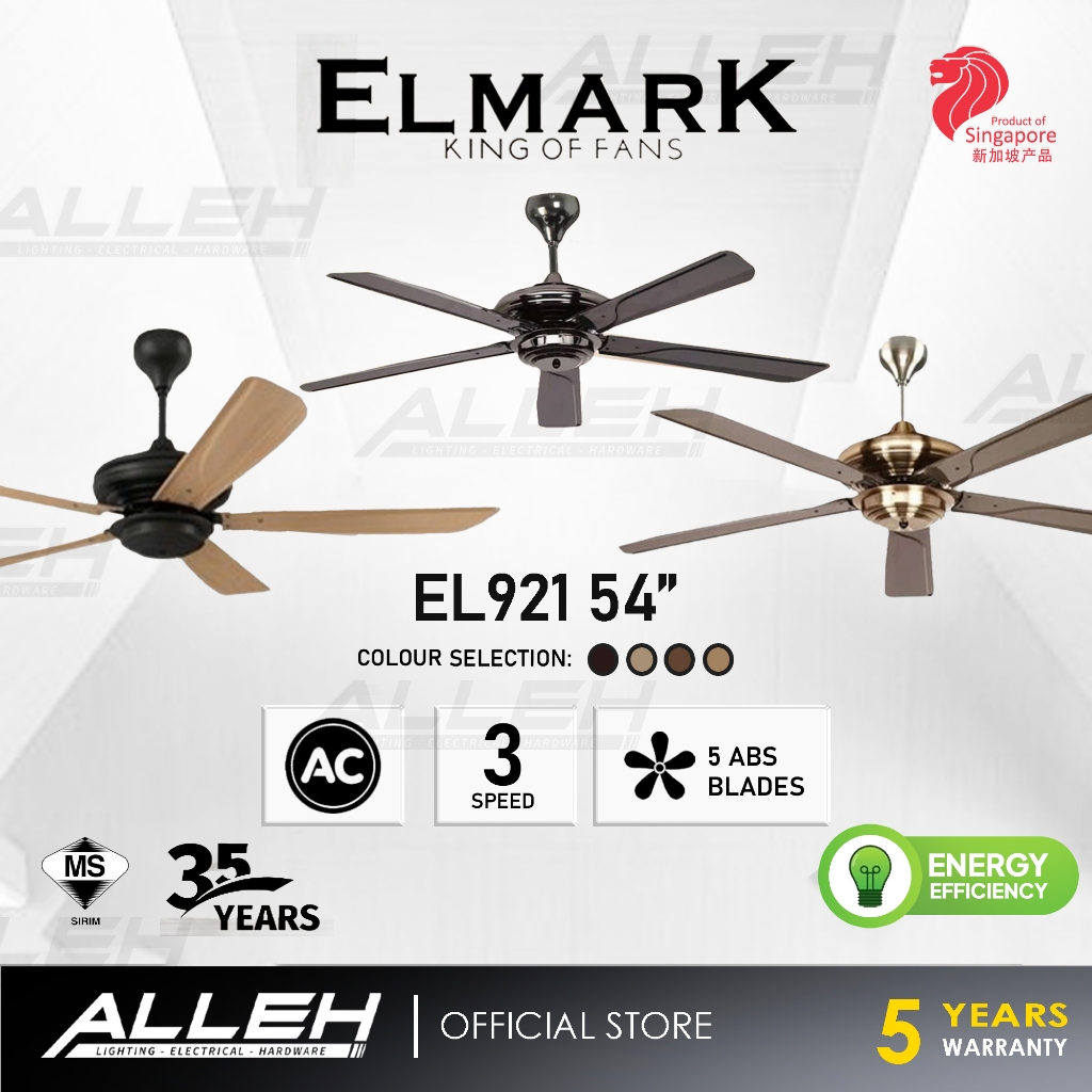 Elmark ceiling fan (NEW) 🔥 EL921 54” Inch kipas siling elmark 5 blade ...