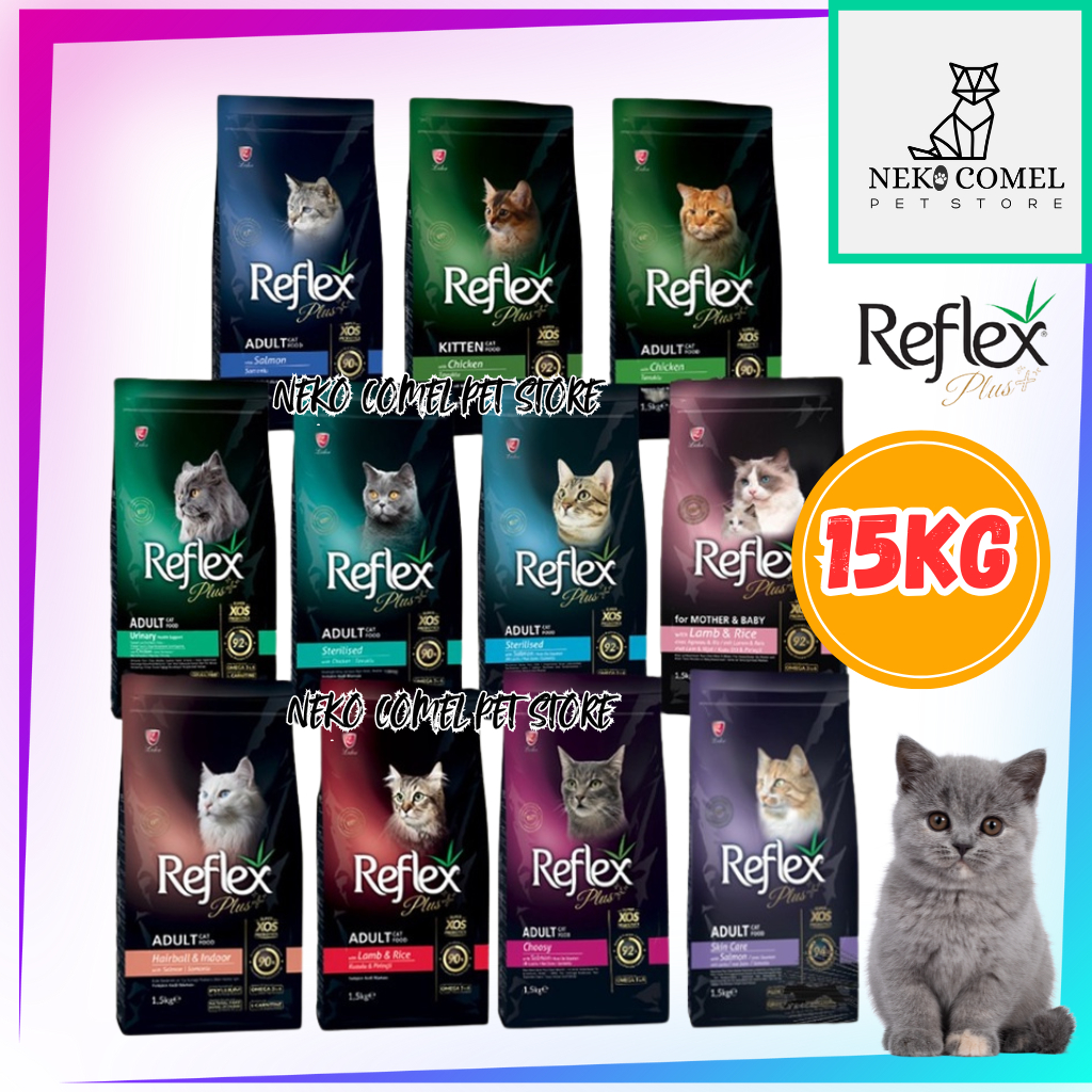 (15KG) REFLEX PLUS Dry Cat Food PREMIUM Protein Cat Food Salmon Chicken ...