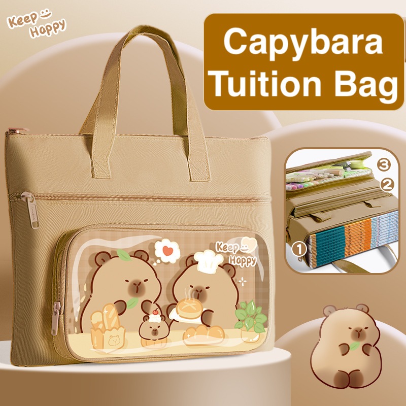 Capybara Tuition Bag A4 Kids Carry Bag Large Capacity Organizer Zipper ...
