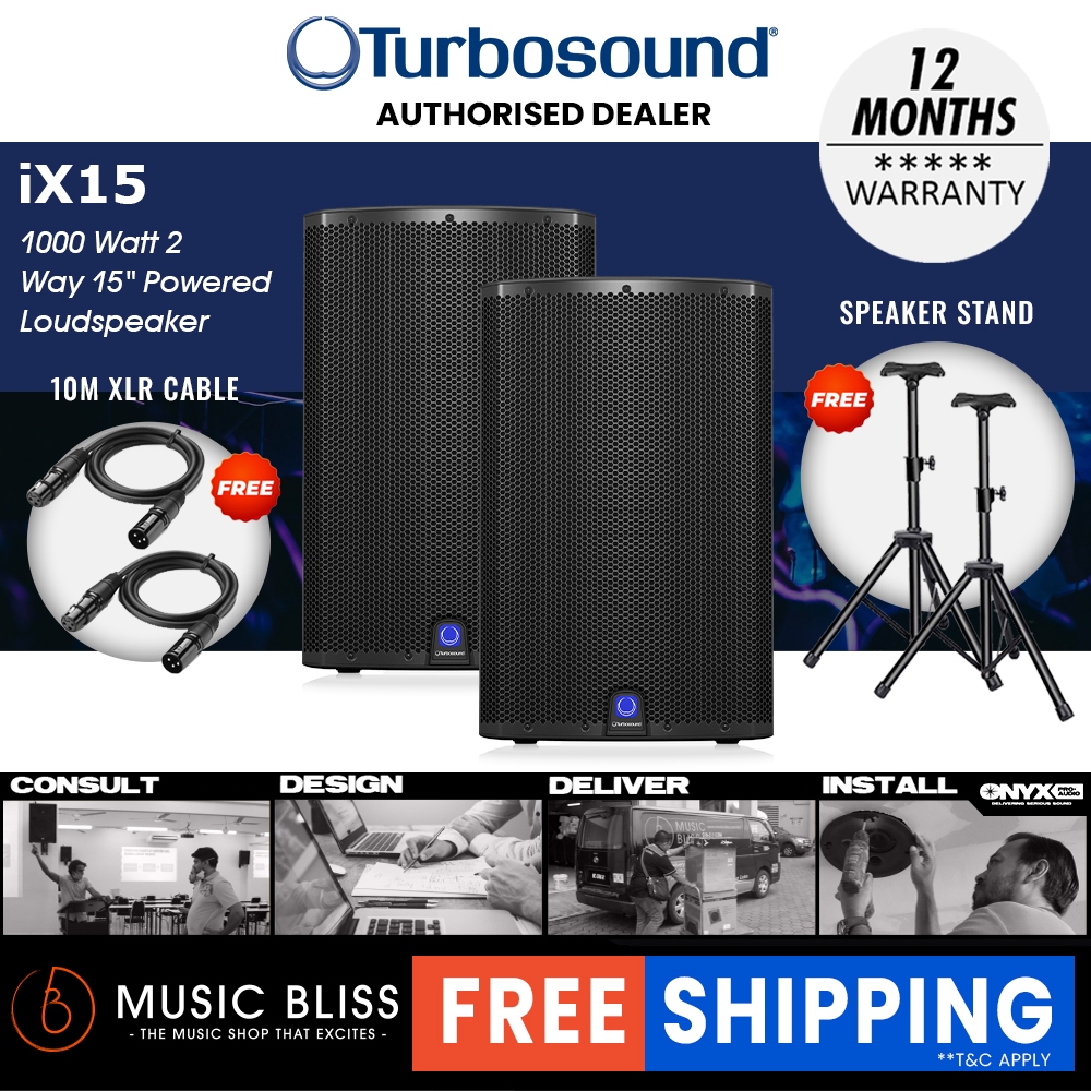 Turbosound iX15 1000W 15" Powered Speaker with Bluetooth Stereo Pairing & Spotify/Youtube ...