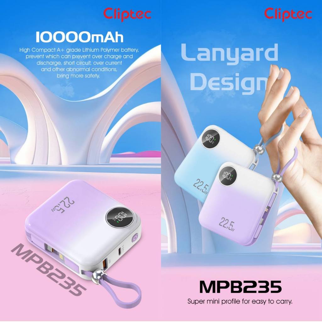 CLIPTEC MPB235 10000MAH 22.5W+PD20W FAST CHARGING MINI POWER BANK W ...