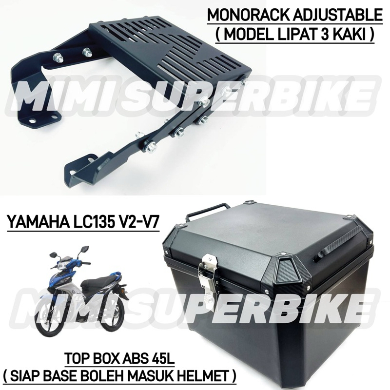 YAMAHA LC135 V2 - V7 MONORACK LIPAT ADJUSTABLE 3 KAKI TOP BOX ABS 45L ...