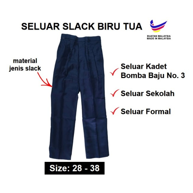 Seluar Slack Biru Tua Jenama Terex (untuk Uniform Kadet Bomba No. 3 ...