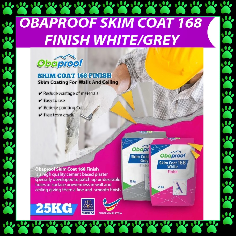 OBAPROOF 25KG SKIM COAT 168 FINISH WHITE or GREY Skim Coating For Walls And Ceiling / Skimcoat ...