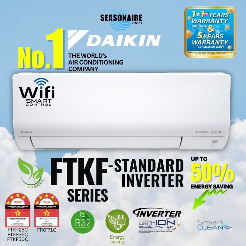 [NEW] Daikin R32 FTKF-Series Standard Inverter WiFi Air Cond 1.0HP-2.5HP | Shopee Malaysia
