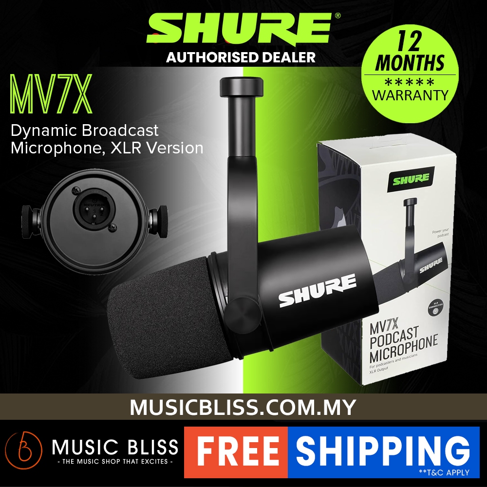 Shure MV7X Dynamic Broadcast Microphone, XLR Version - Black (MV-7X ...