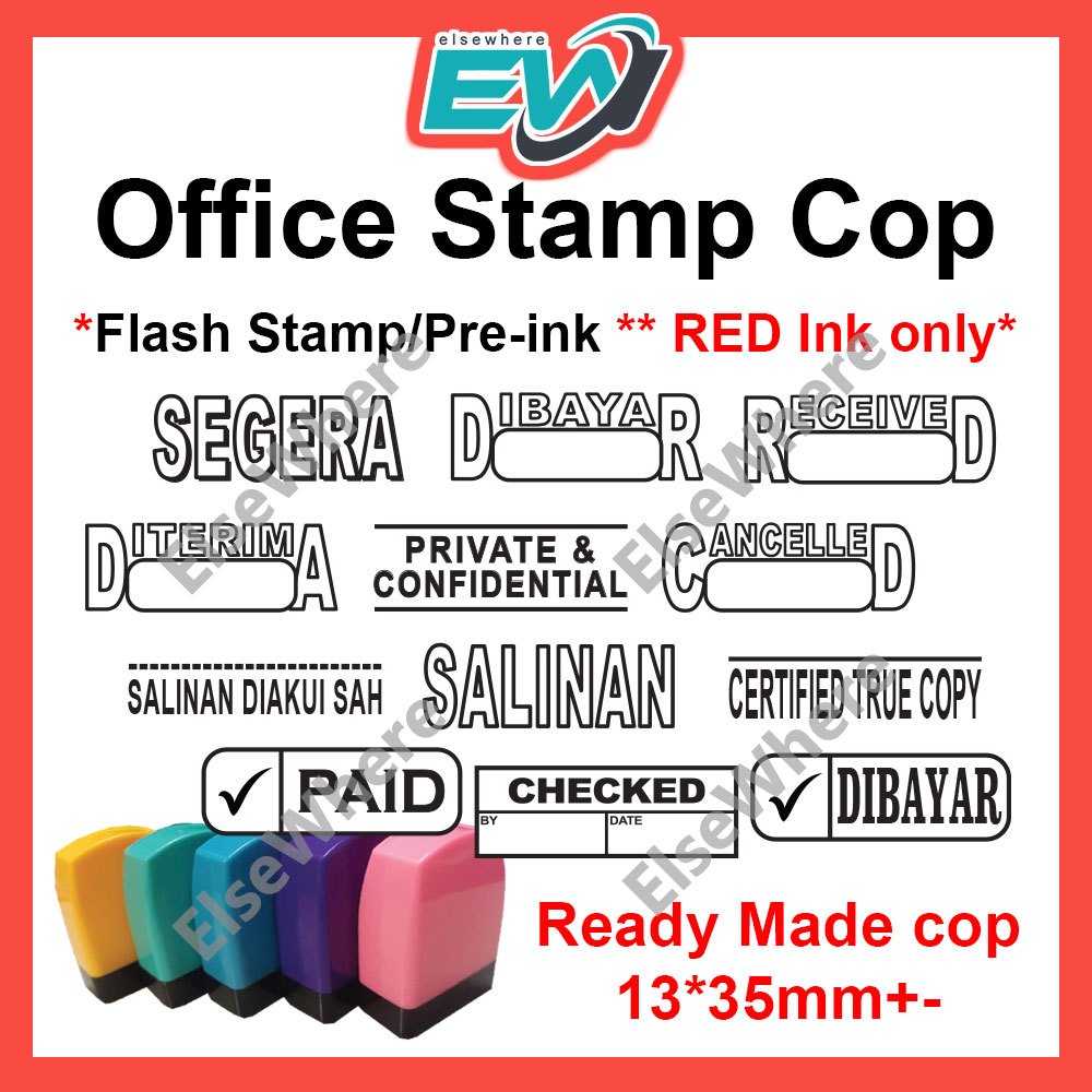 Flash stamp Pre Ink Office Stamp cop Dibayar / diterima / sanlinan ...