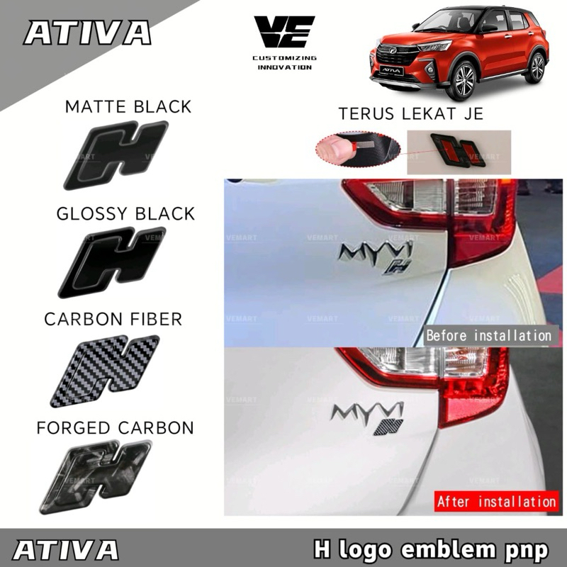 Vemart perodua Ativa car rear h logo emblem pnp accessories | Shopee ...