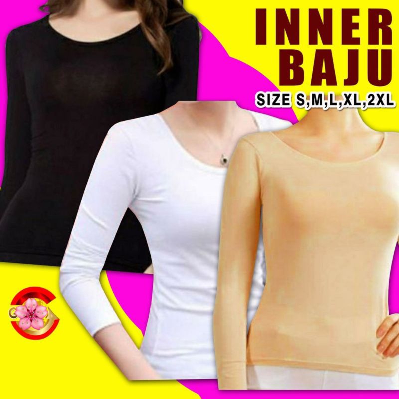 9 Warna/Color Inner Round Neck Baju Lengan Panjang Muslimah Inner High ...