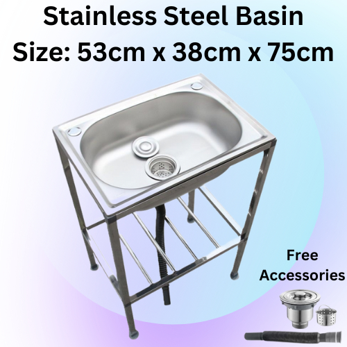 Stainless Steel Single Bowl Sink Sinki Dapur Basin Sink with stand rack ...