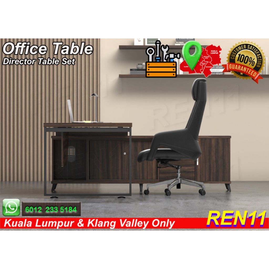 Office Table - Director Table with wooden front panel + open shelf + sliding door + fixed ...