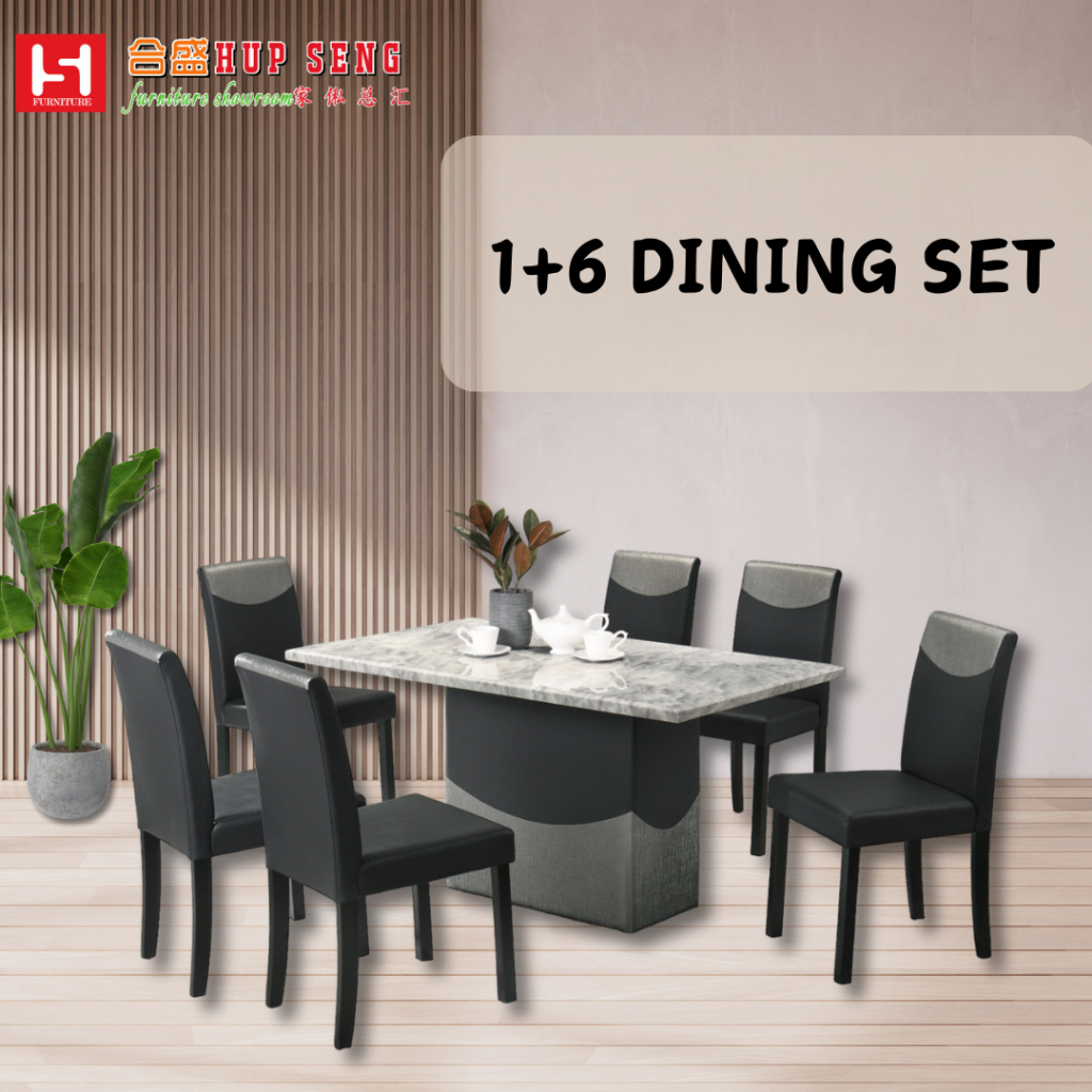 [SARAWAK] 1+6 MARBLE DINING SET / MEJA MAKAN/ DINING TABLE + 6 CHAIRS ...
