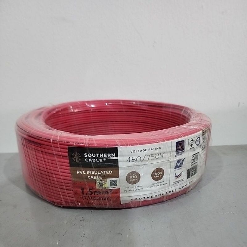 Southern 1.5mm 450/750V 100meter Red PVC Cable | Shopee Malaysia