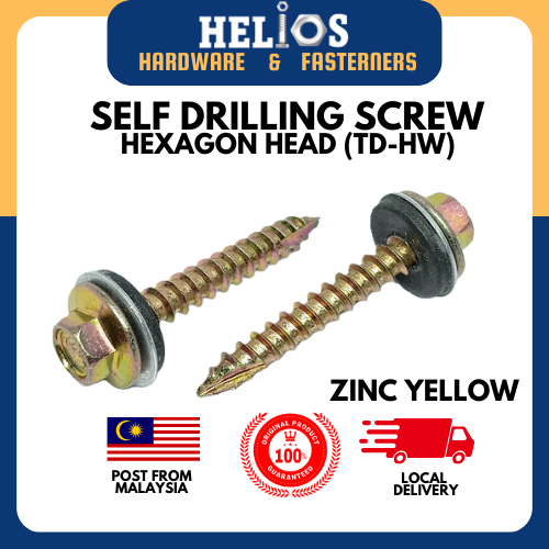 (1 BOX)TD-HW Self Drilling Screw|Zinc Yellow|#12(M5.5)|Hxagon Head|Skru ...