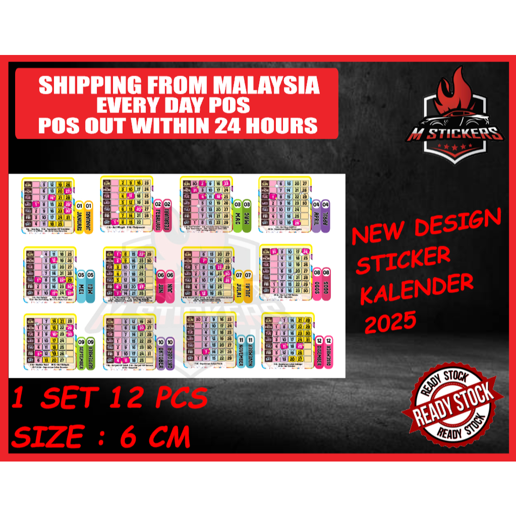 2025 New years Calender sticker kalender sticker Design B | Shopee Malaysia