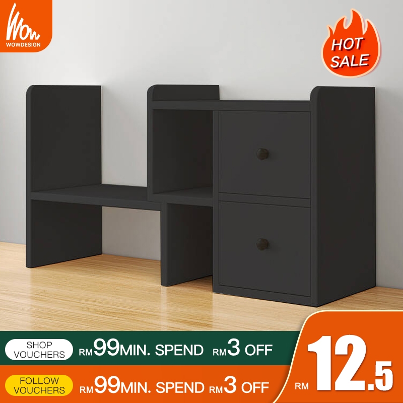 Desktop Shelf Portable Office Table Black Book Shelf Rak Buku ...