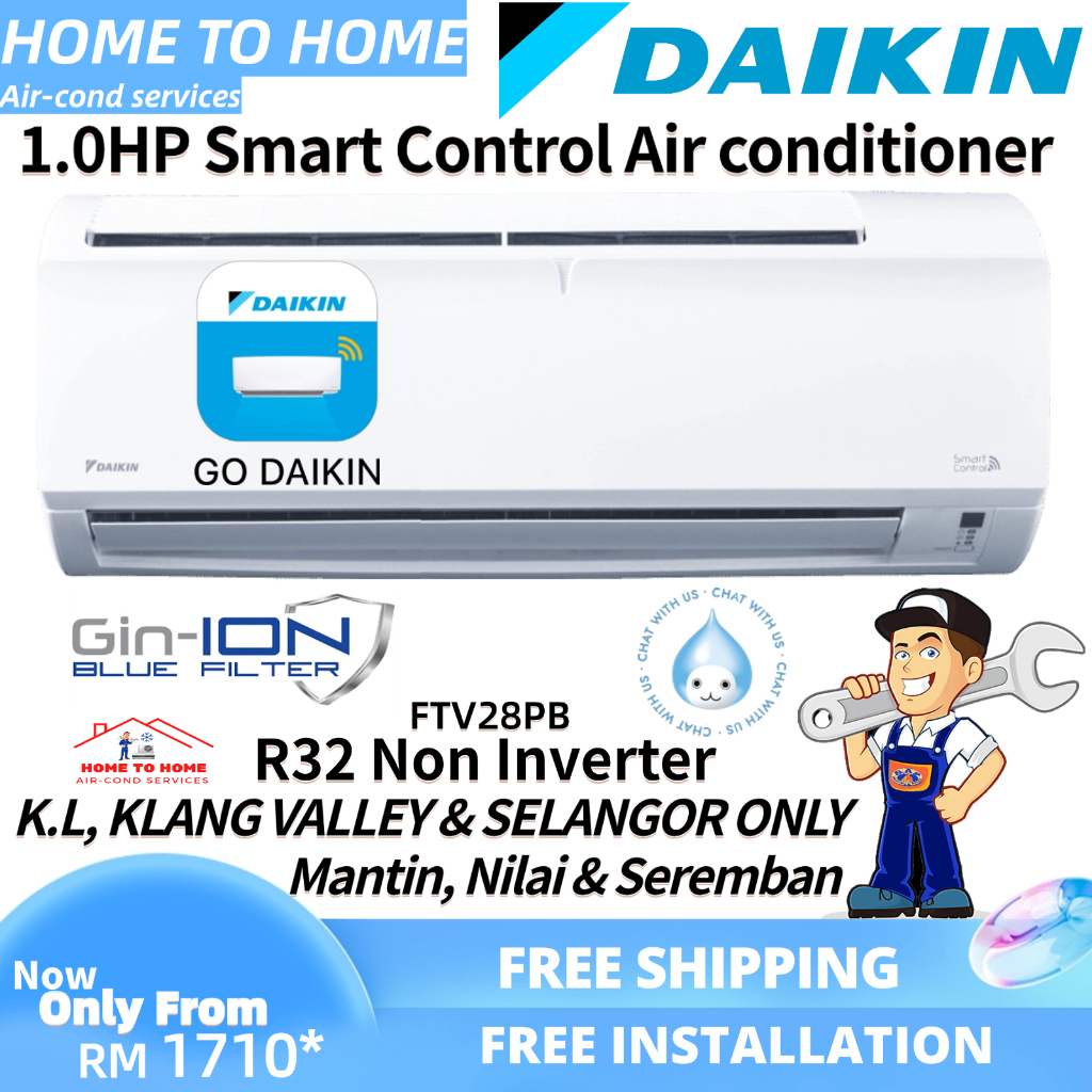 [Installation] Daikin 1.0hp (FTV28PB) R32 Smart Control Non Inverter ...