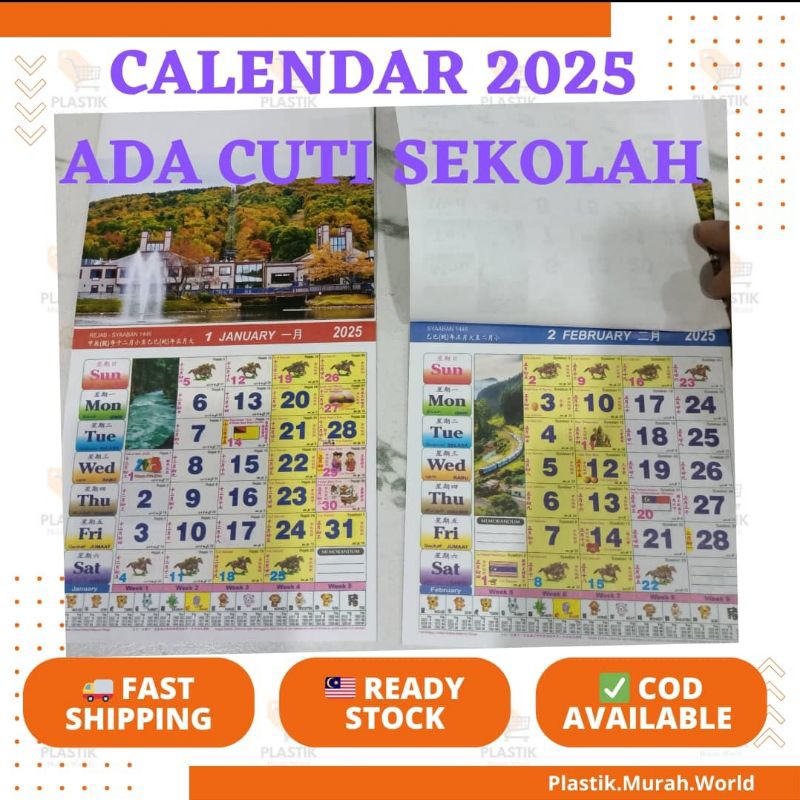 Dua (2) pcs Kalender 5 inch tahun 2025 ada takwim cuti sekolah school ...