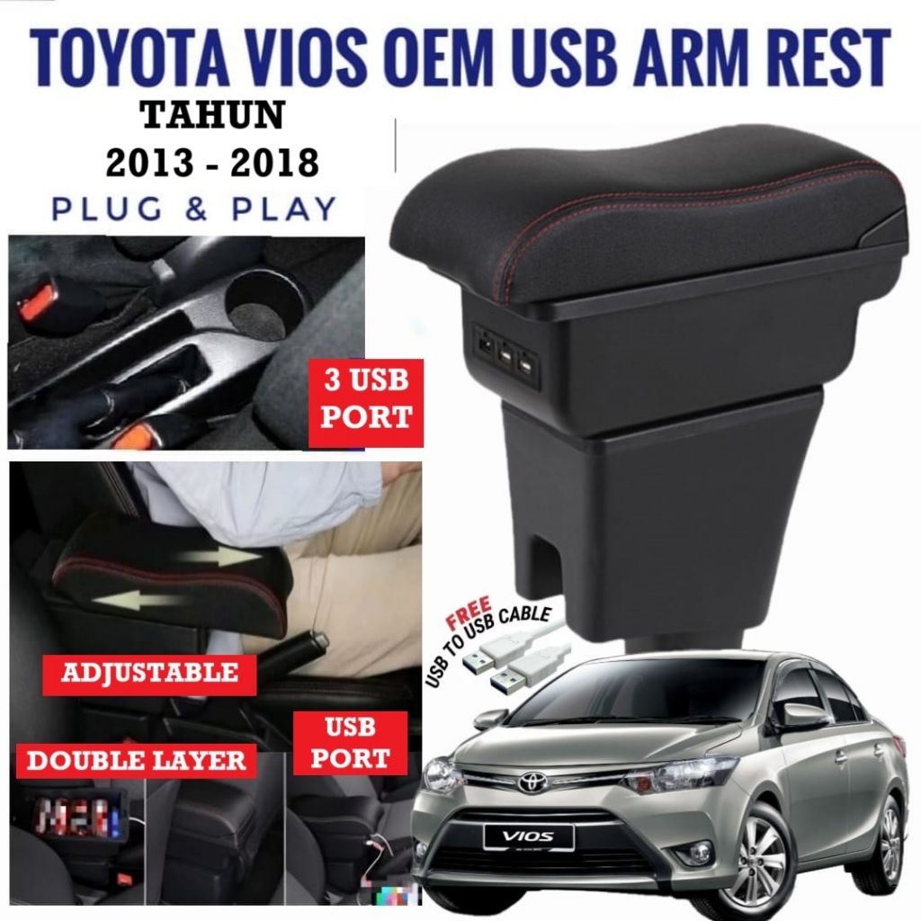 Car Armrest Vios USB Arm Rest Console Cup Storage Box Organizer Seat ...