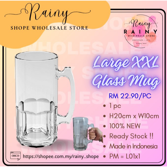 Transparent Big Glass Mug Cup 1000ml / Big Glass Beer Mug / A&W Root ...