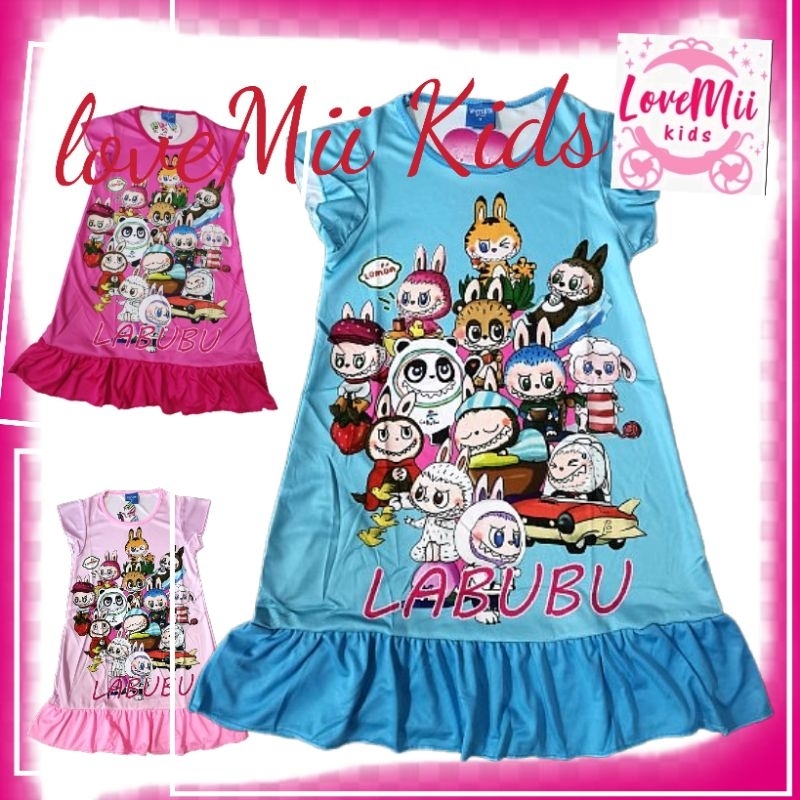 Girls Kids Children Sleepwear Pajamas Dress Labubu/Baju Kanak-kanak ...