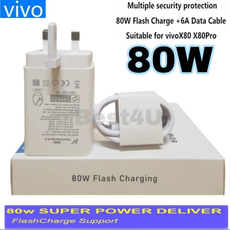 [ CHARGER 33W/44W/80W ] VIVO V30 V29 V27 V25 V23 Y76 X70 IQOO Fast Charging Adapter Support ...