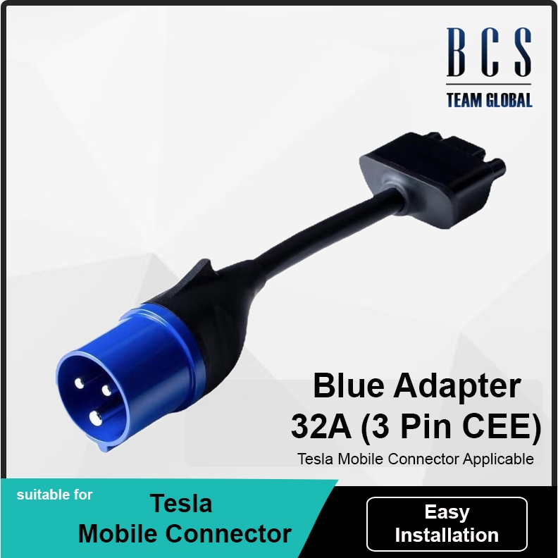 3-Pin CEE Blue Adapter 32A EV Charger Extension Cable for Tesla Mobile ...
