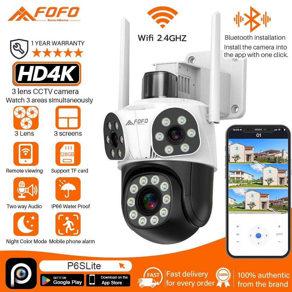 FOFO 8MP Triple Lens Three Screen Waterproof Wireless CCTV Outdoor ...