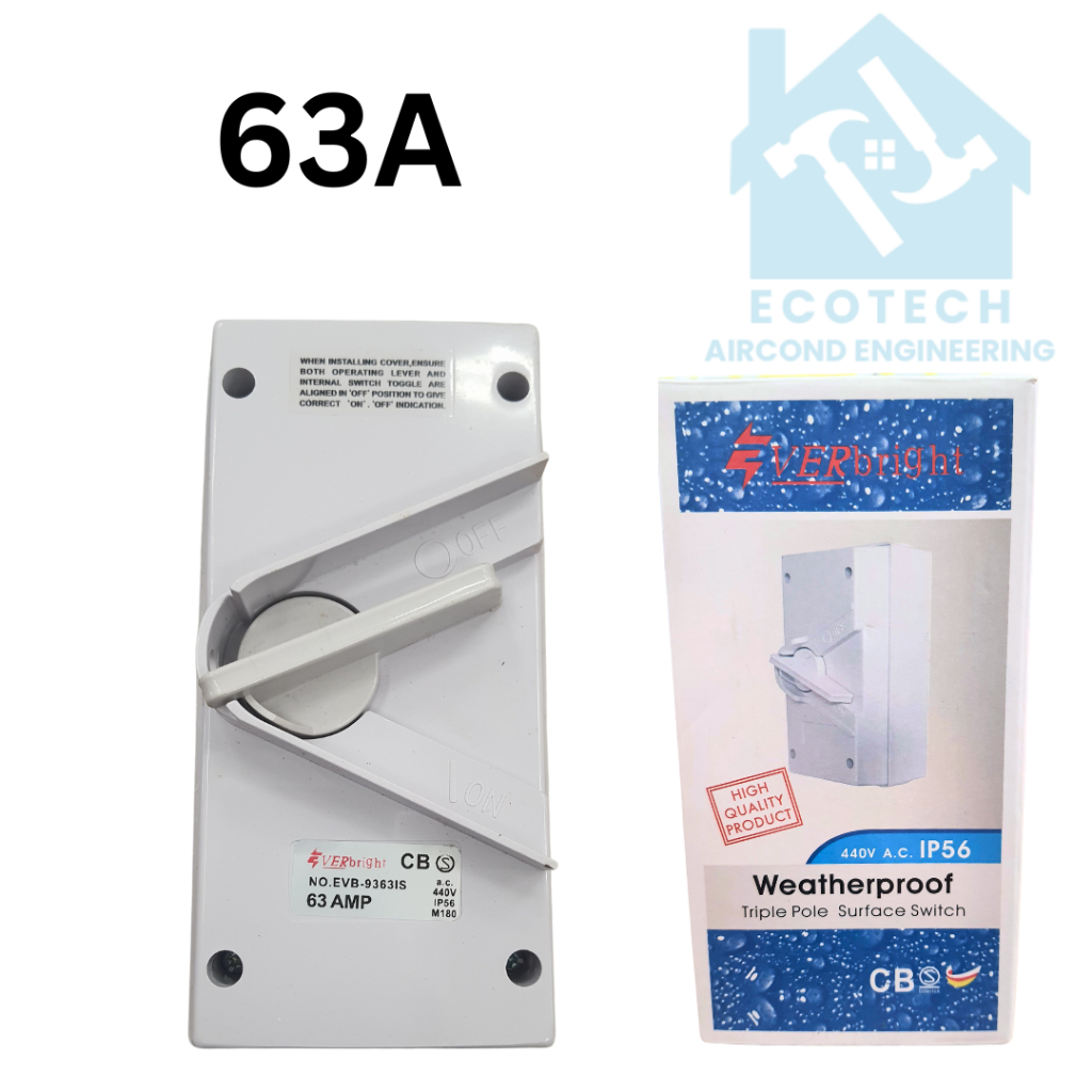 EVERBRIGHT 35A & 63A Weatherproof Triple Pole Surface Switch (IP56 ...